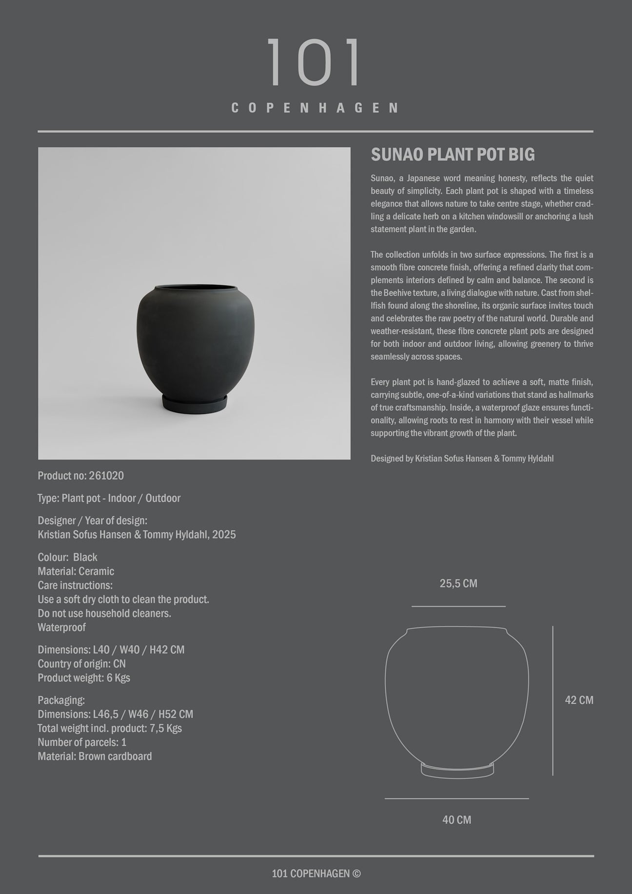 Sunao Plant Pot, Big - Black | 101 Copenhagen